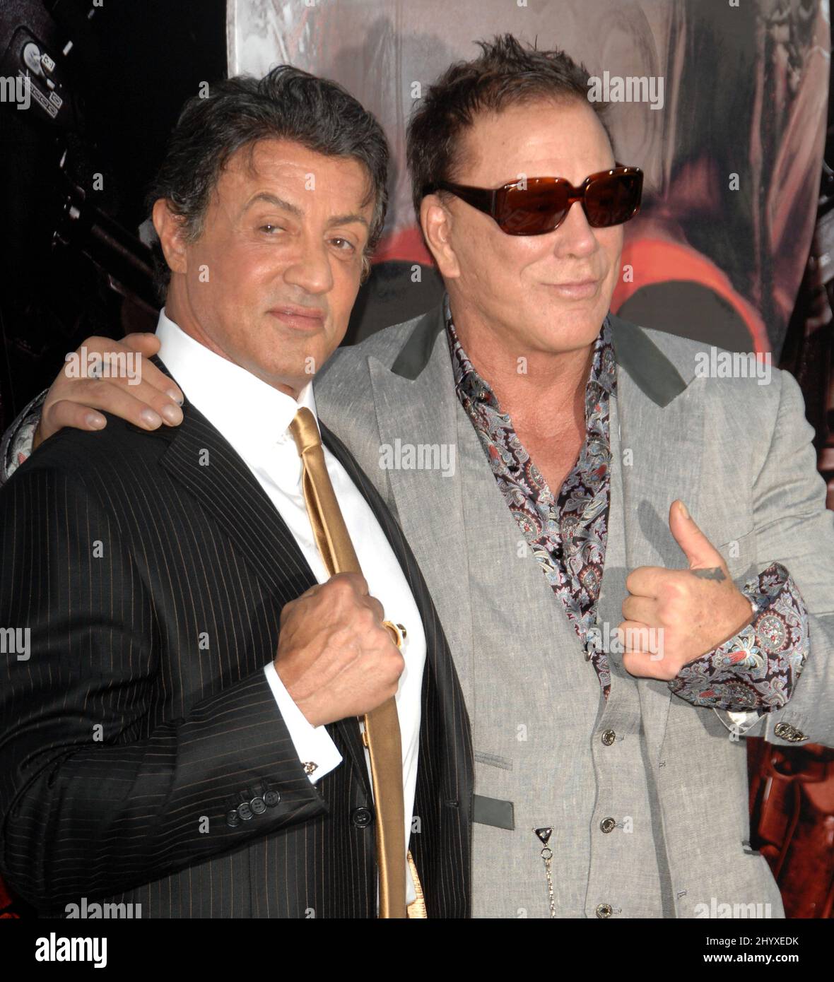 Sylvester Stallone and Mickey Rourke at the Expendables premiere held ...