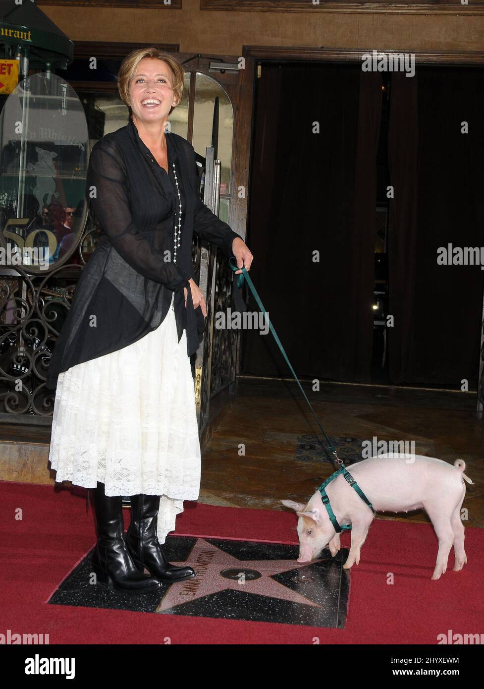Emma Thompson and Pig during Emma Thompson's Honor with a Star on the ...