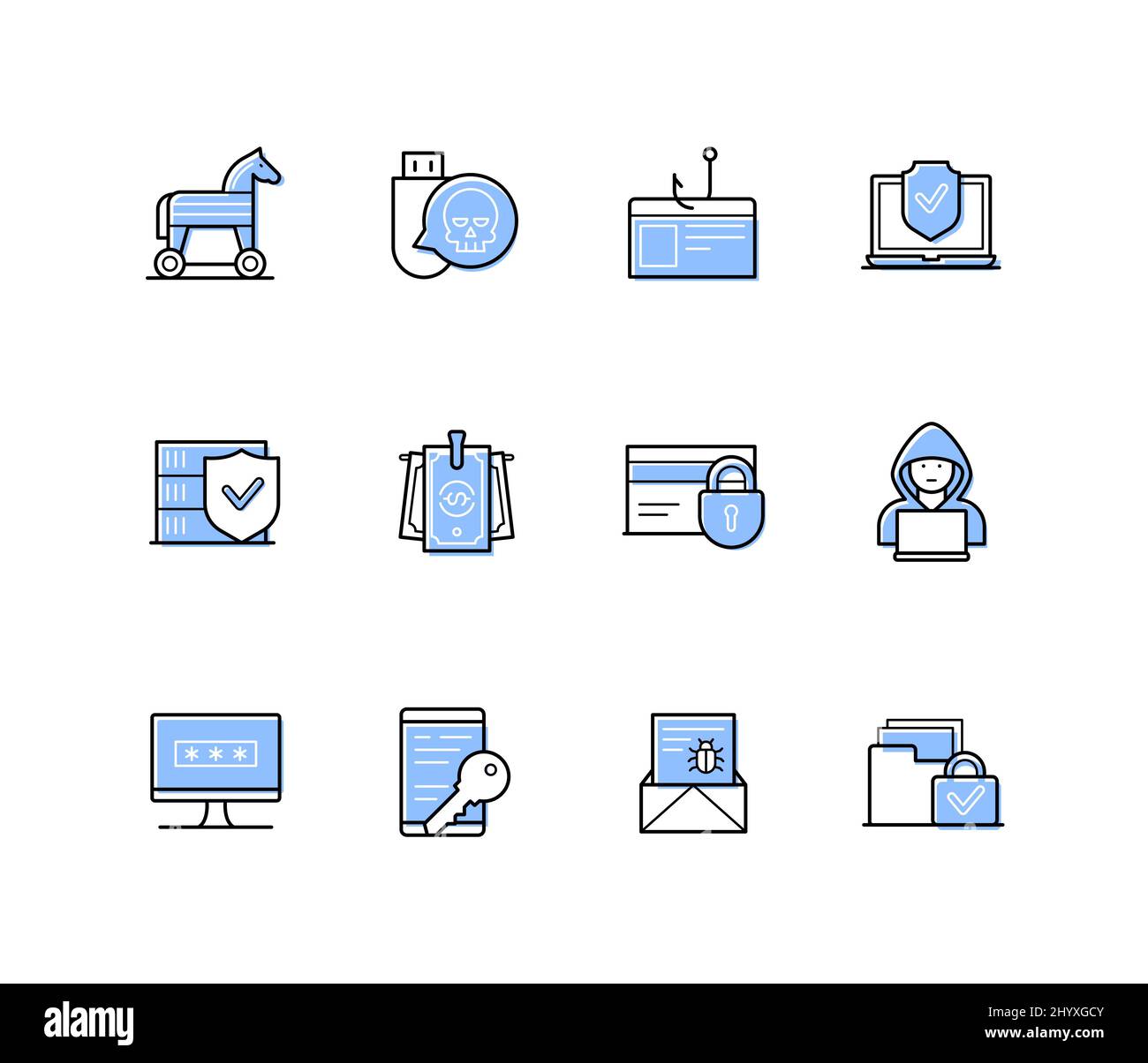 Hacking computers - modern line design style icons set Stock Vector ...