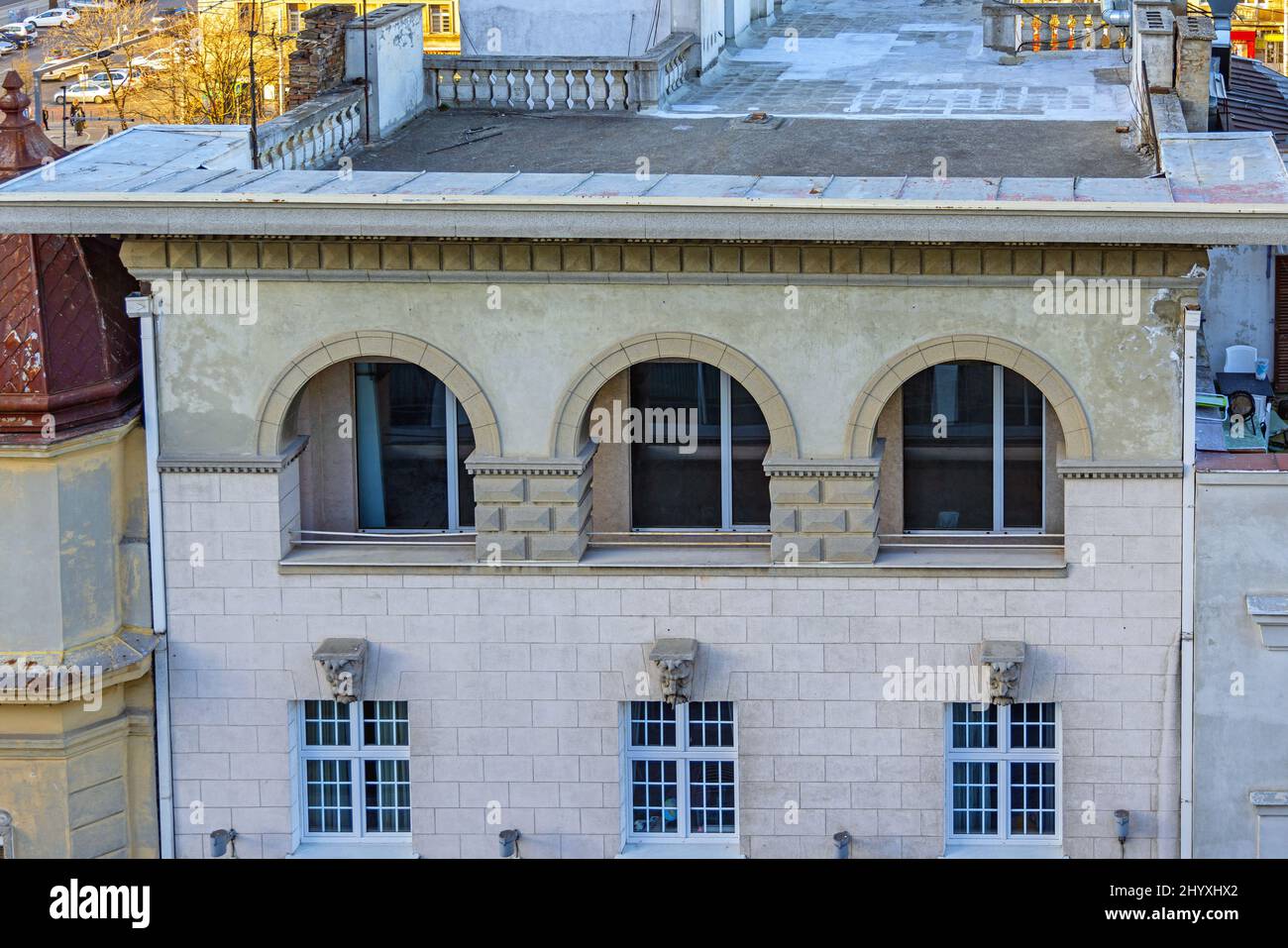 Three Arches at Building Balcony House Exterior Top Floor Stock Photo ...