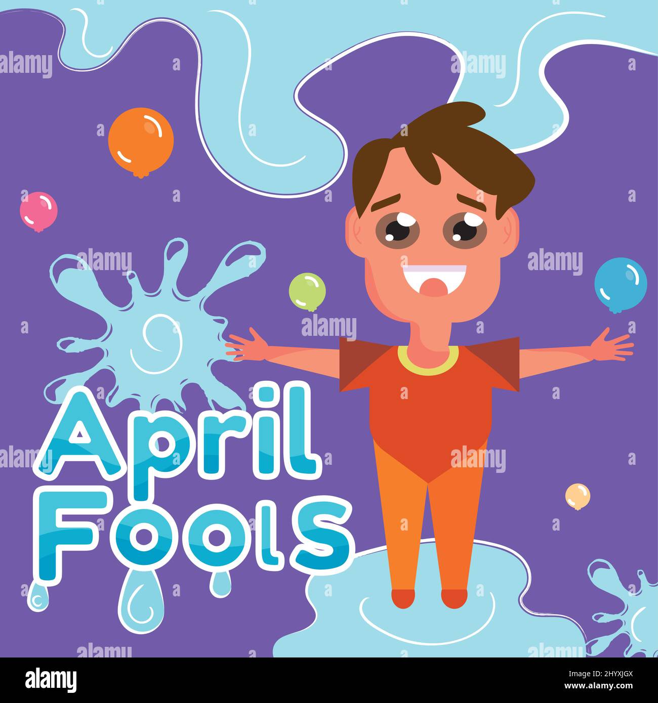 Isolated happy boy and water splashes April fools day Vector Stock ...