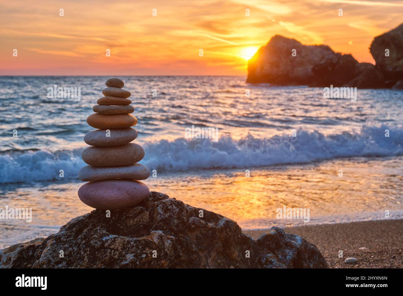 Concept of balance and harmony - stone stack on the beach Stock Photo ...