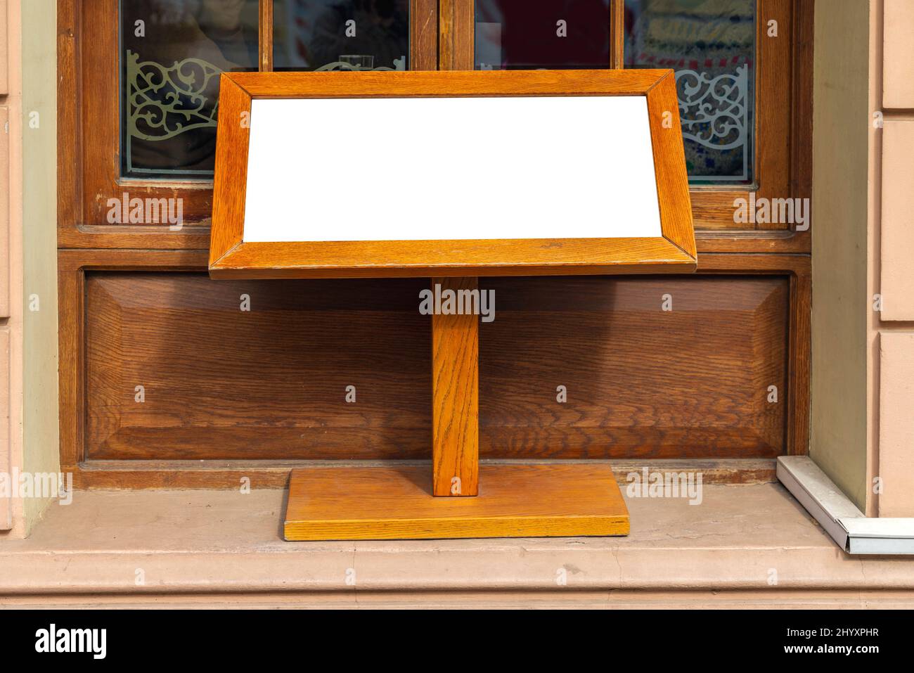 Wooden Menu Board Frame in Front of Restaurant Stock Photo - Alamy