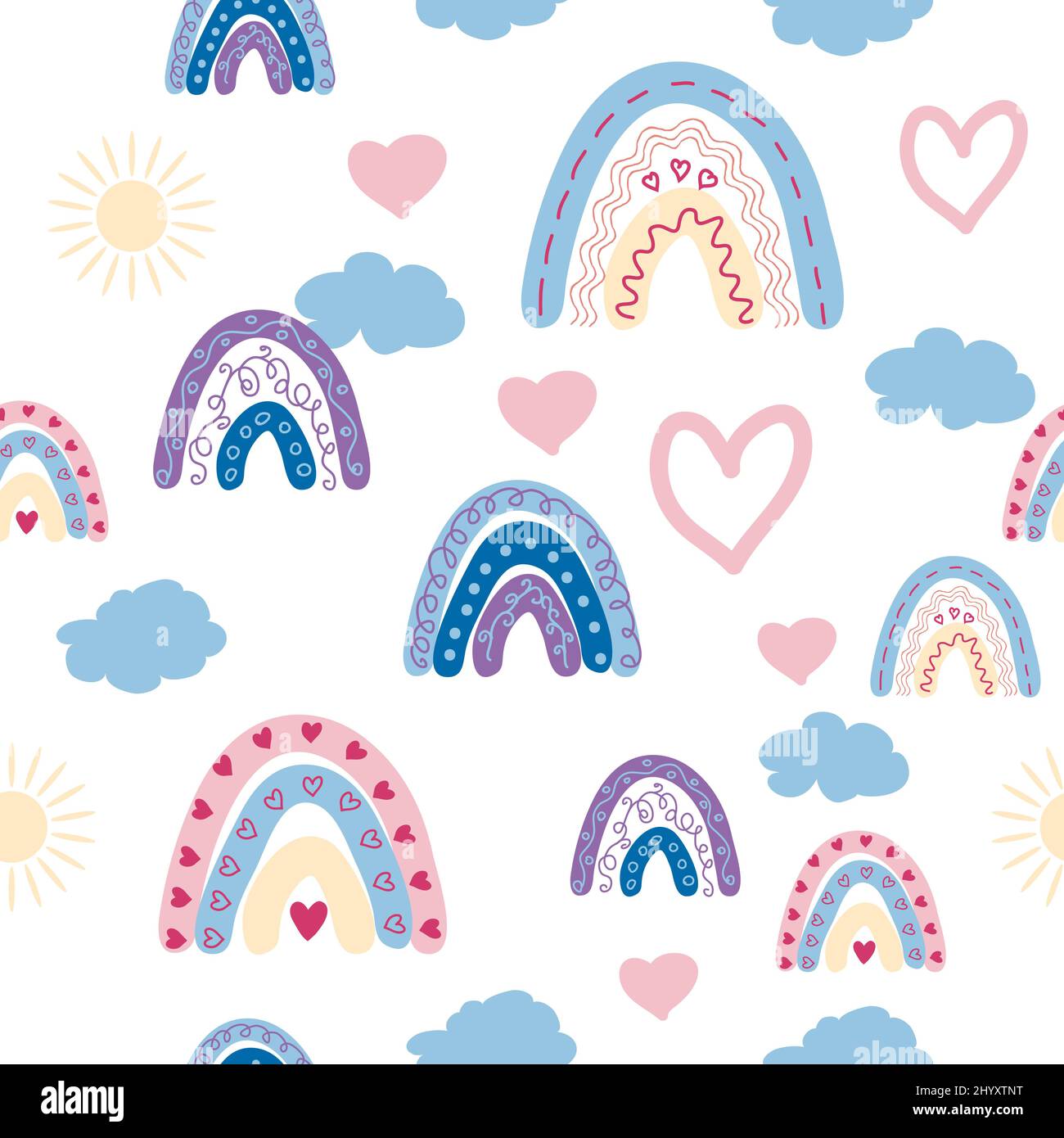 Rainbow seamless pattern in pastel colors. Scandinavian baby hand drawn ...