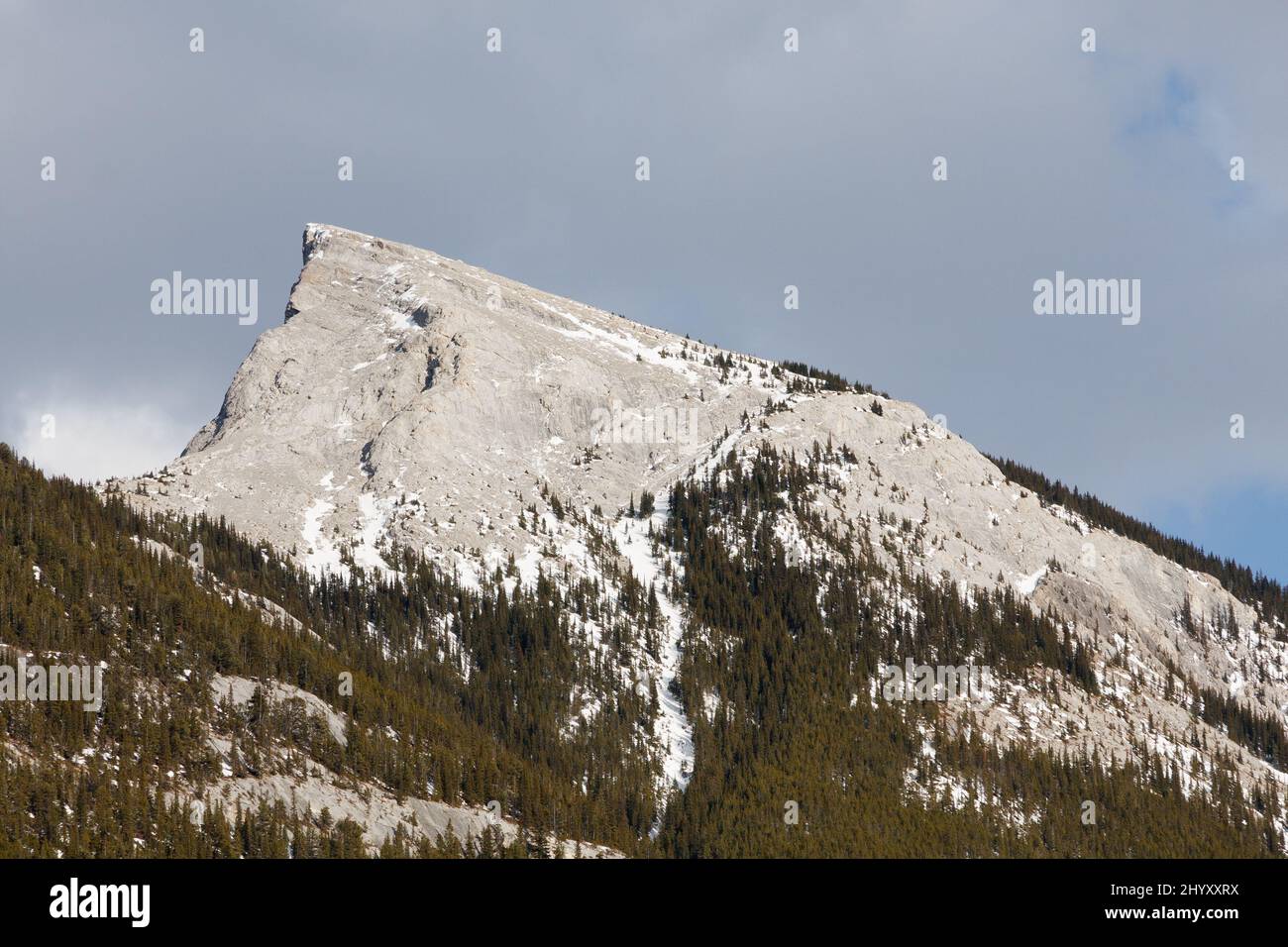 The peak of Mount Rundle taken from the town of Banff, Alberta, Canada ...