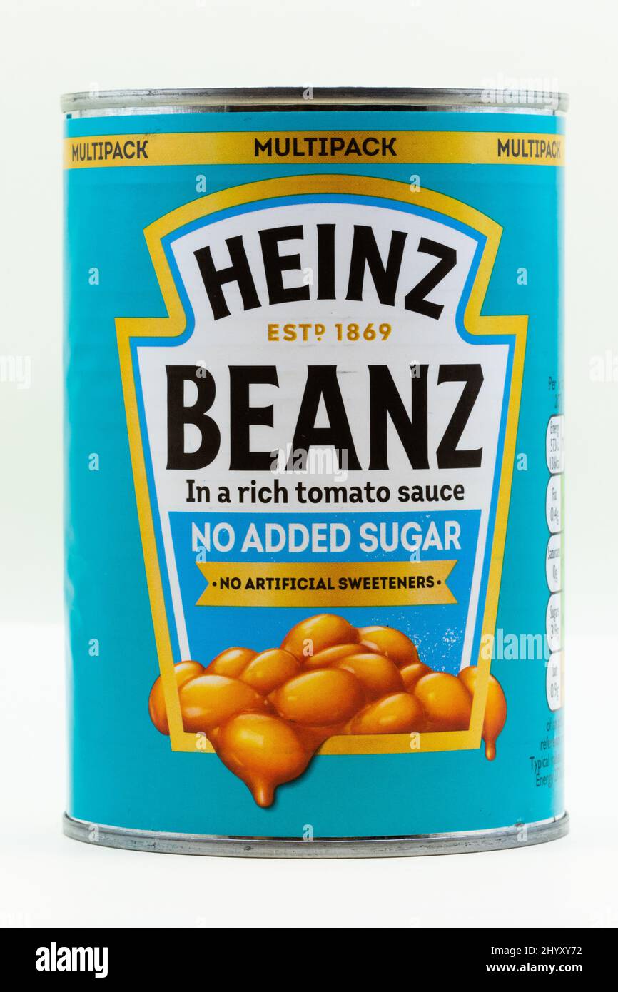A can of Heinz Beans in tomato sauce with no added sugar, from a ...