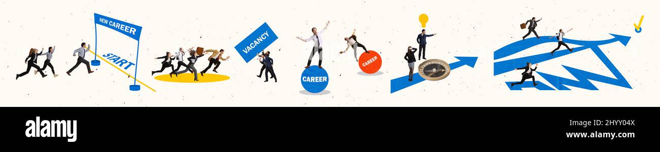 Contemporary art collage of job applicants searching, running for new ...