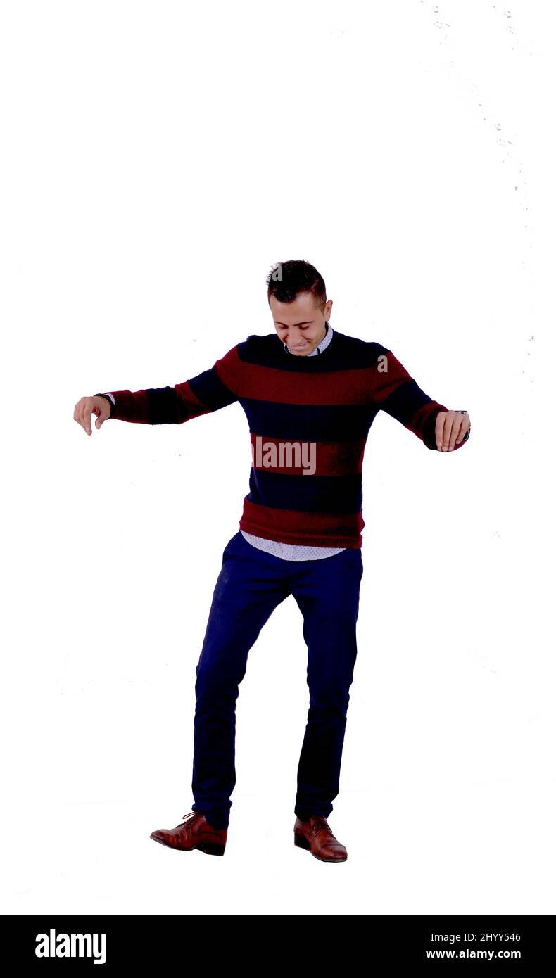 Portrait of happy handsome man dancing in studio Stock Photo - Alamy