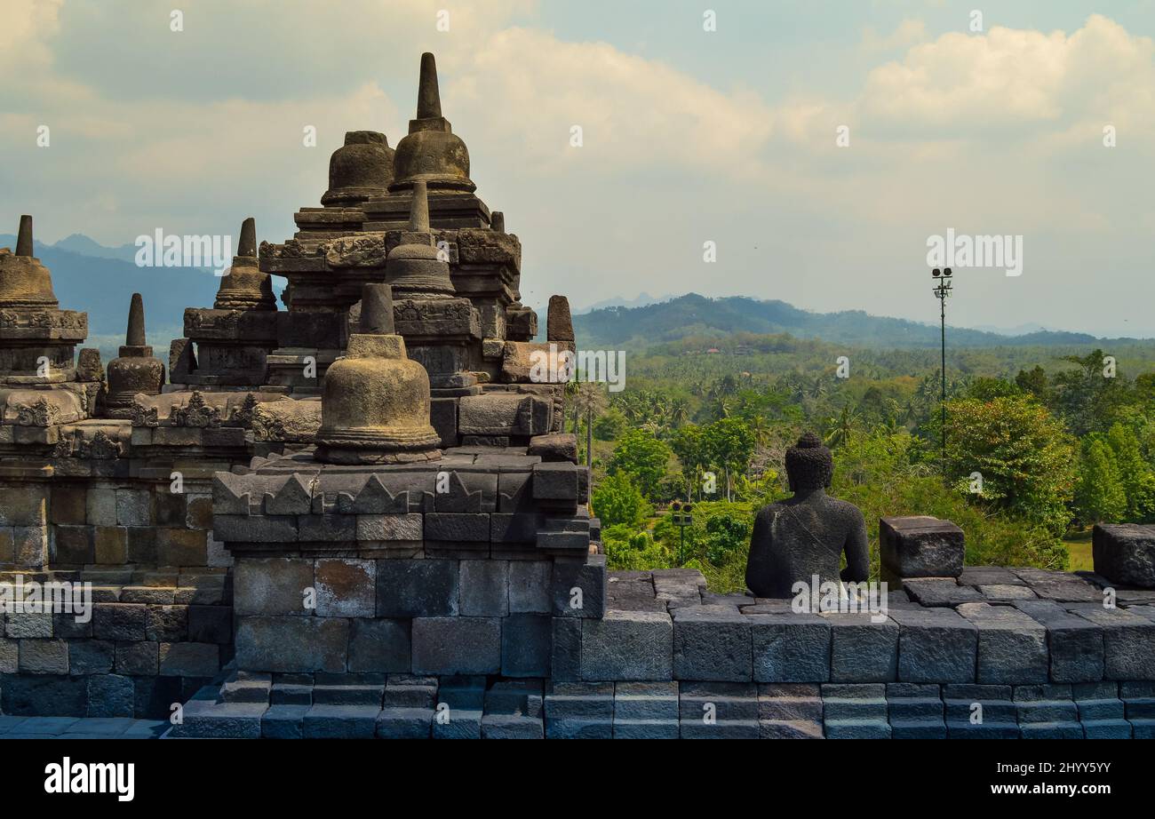 relaxing view from top borobudur temple indonesia in month august Stock ...