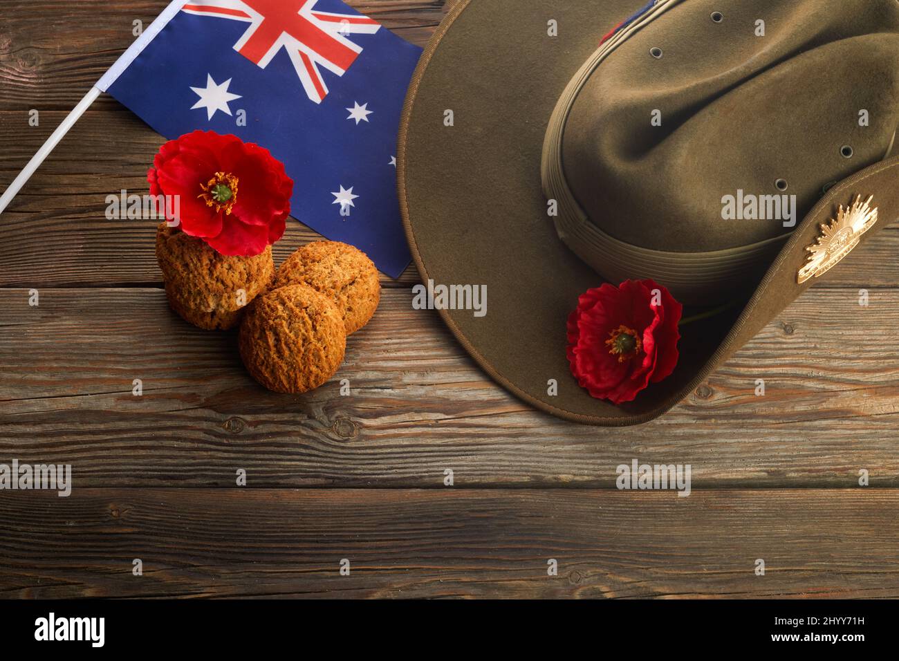Australian Anzac Day. Australian army slouch hat and traditional Anzac ...