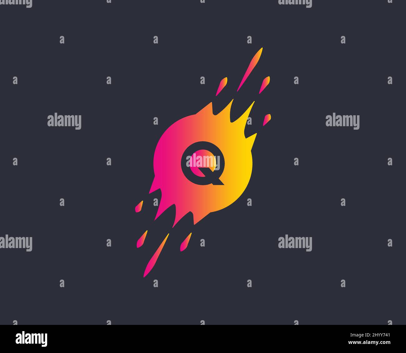 Abstract Q letter logo. Q dot letter logo where pixel are flying with ...