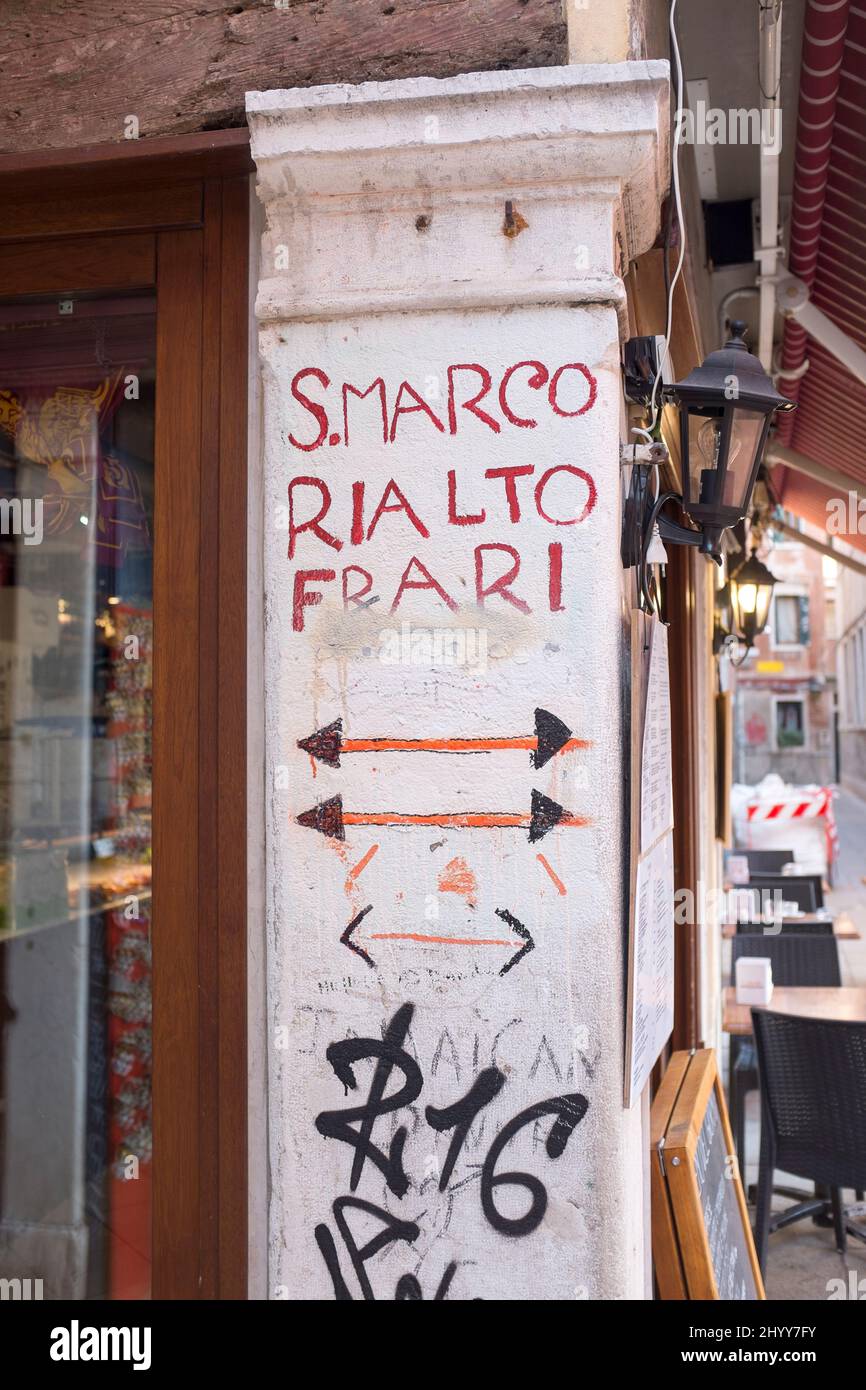 Hand Painted Directions Signs to San Marco Rialto and Frari Churcj ...