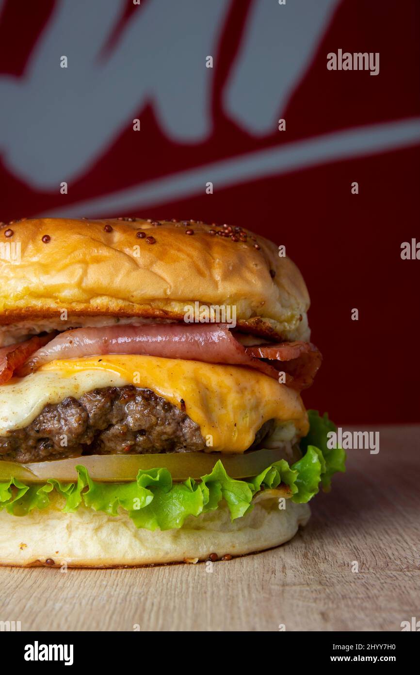 delicious burger ready to enjoy with family or friends Stock Photo - Alamy