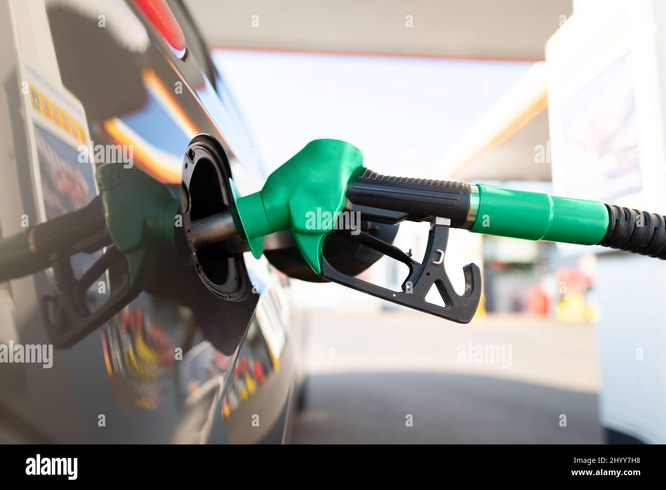 Vehicle fueling facility at petrol station. Fuel gasoline dispenser ...