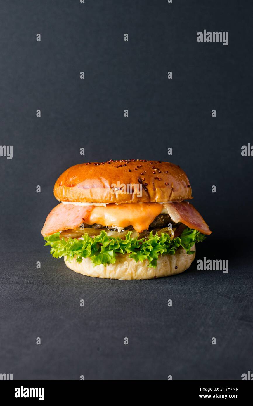 delicious burger ready to enjoy with family or friends Stock Photo - Alamy