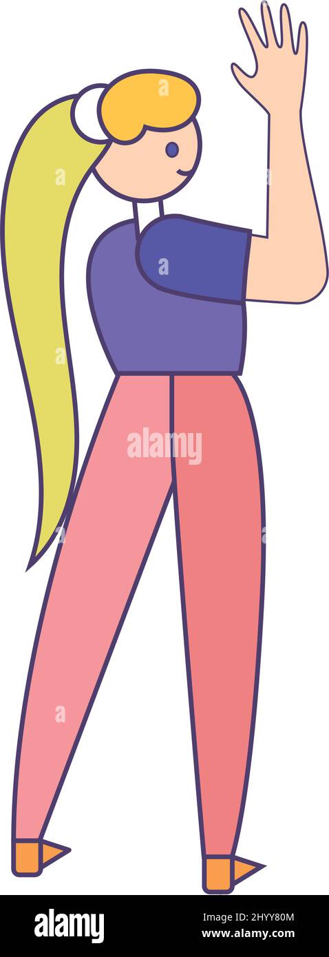 Isolated happy girl cartoon with one hand up Vector Stock Vector Image ...