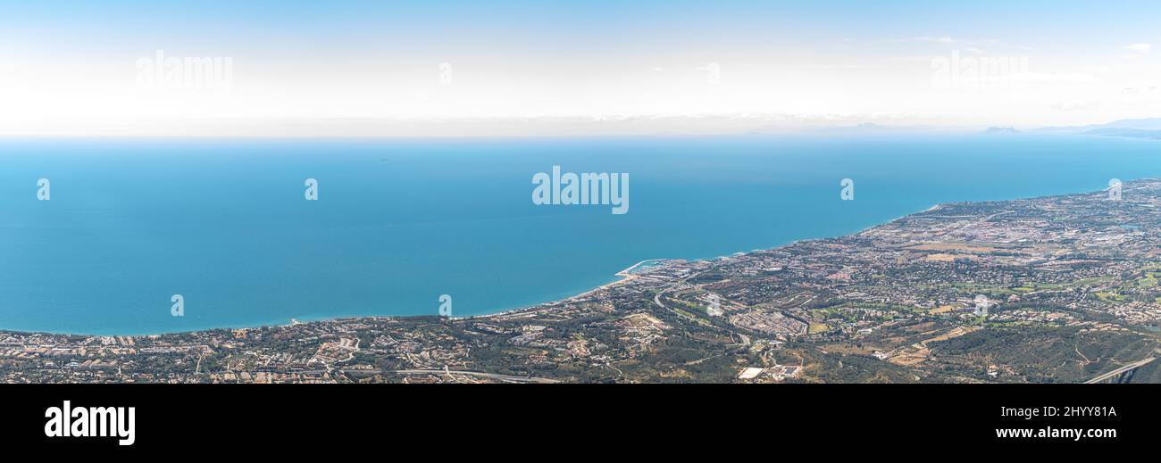 Panoramic view of beautiful Marbella city from the top of the mountain ...