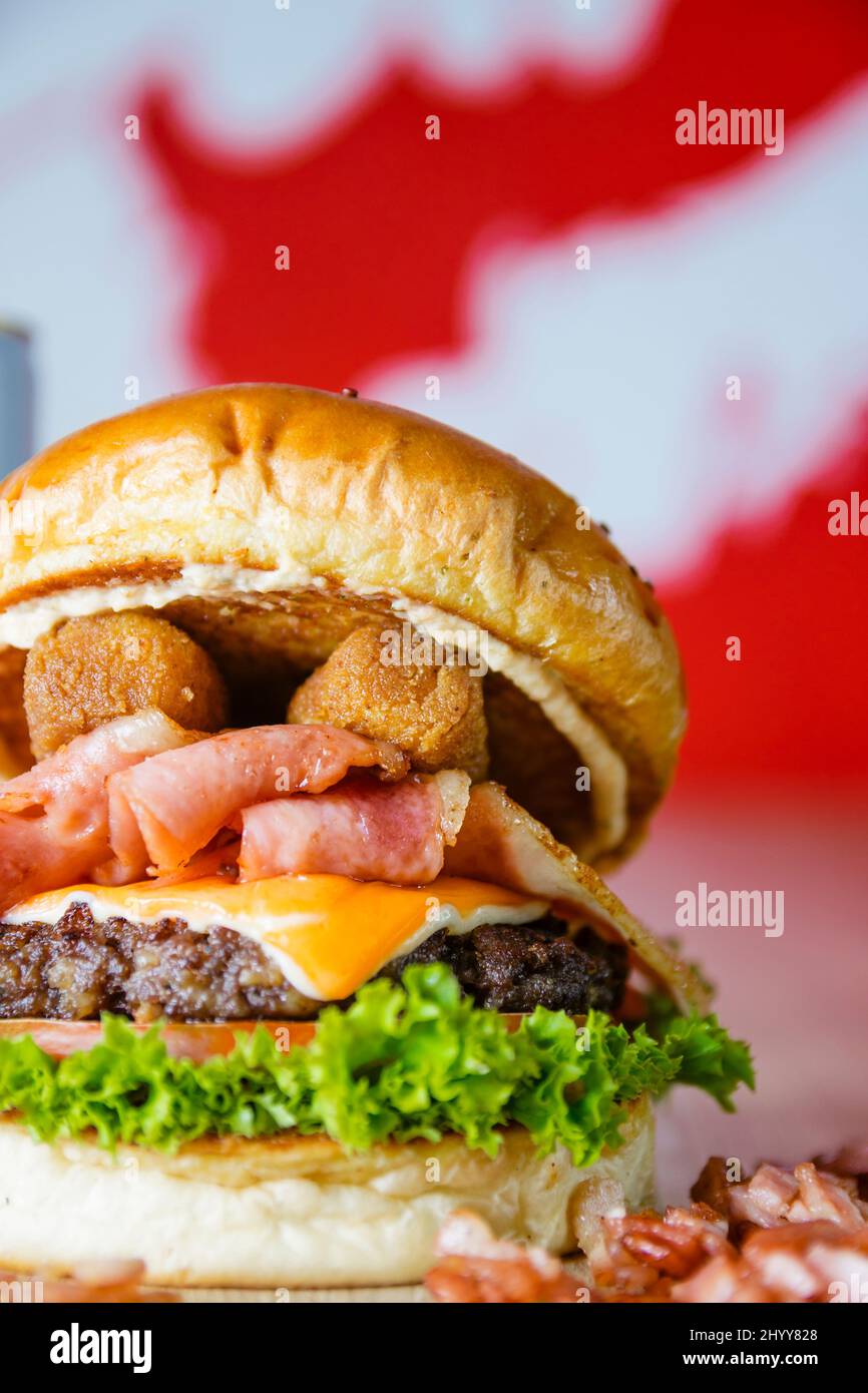 delicious burger ready to enjoy with family or friends Stock Photo - Alamy