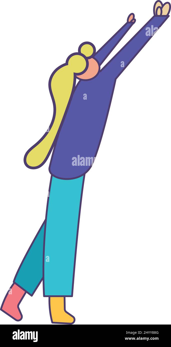 Isolated happy girl cartoon with both hands up Vector Stock Vector ...