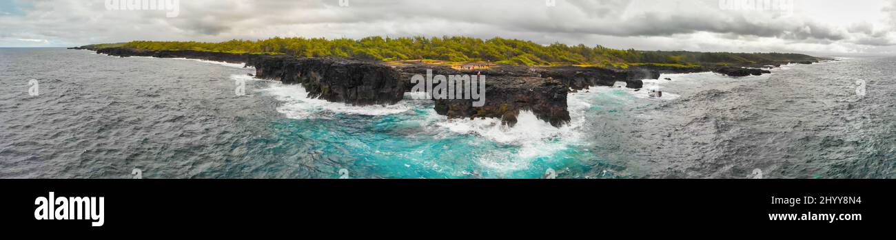 Panoramic aerial view of Pont Naturel in Mauritius. This is a natural ...