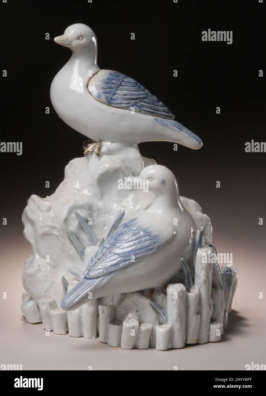 Okimono with Pair of Ducks on a Rookery Encircled by Pilings. Japan ...