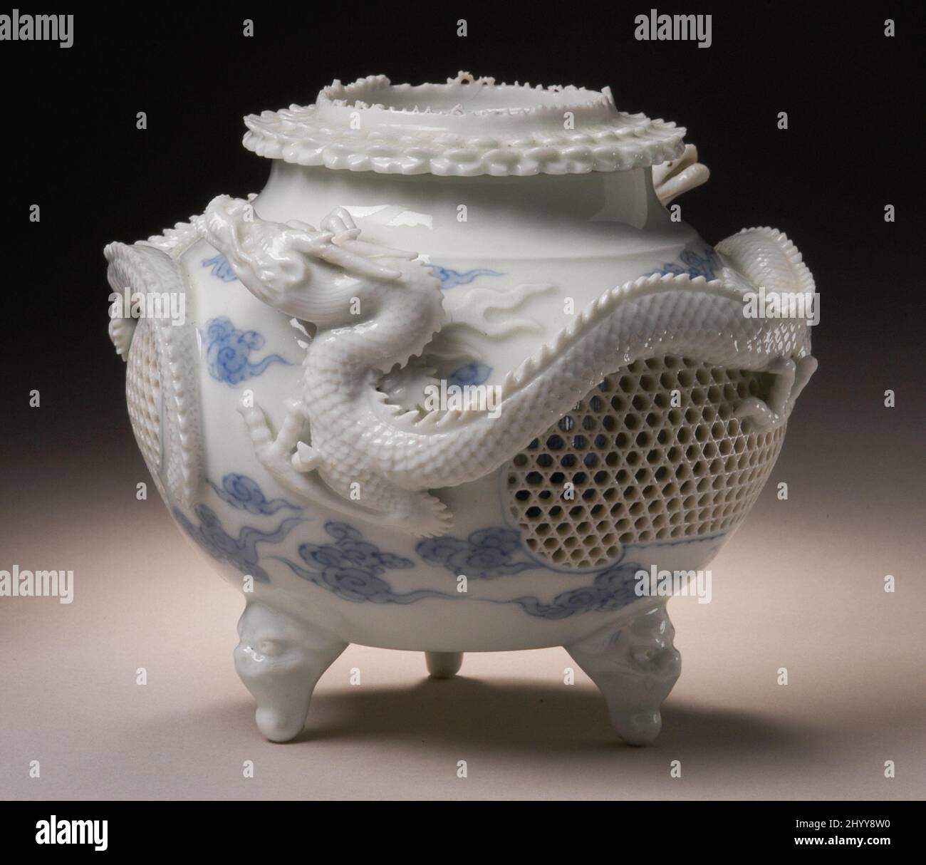 Incense Burner with Basket Cartouche, Raised Dragon Decor. Japan, 19th ...