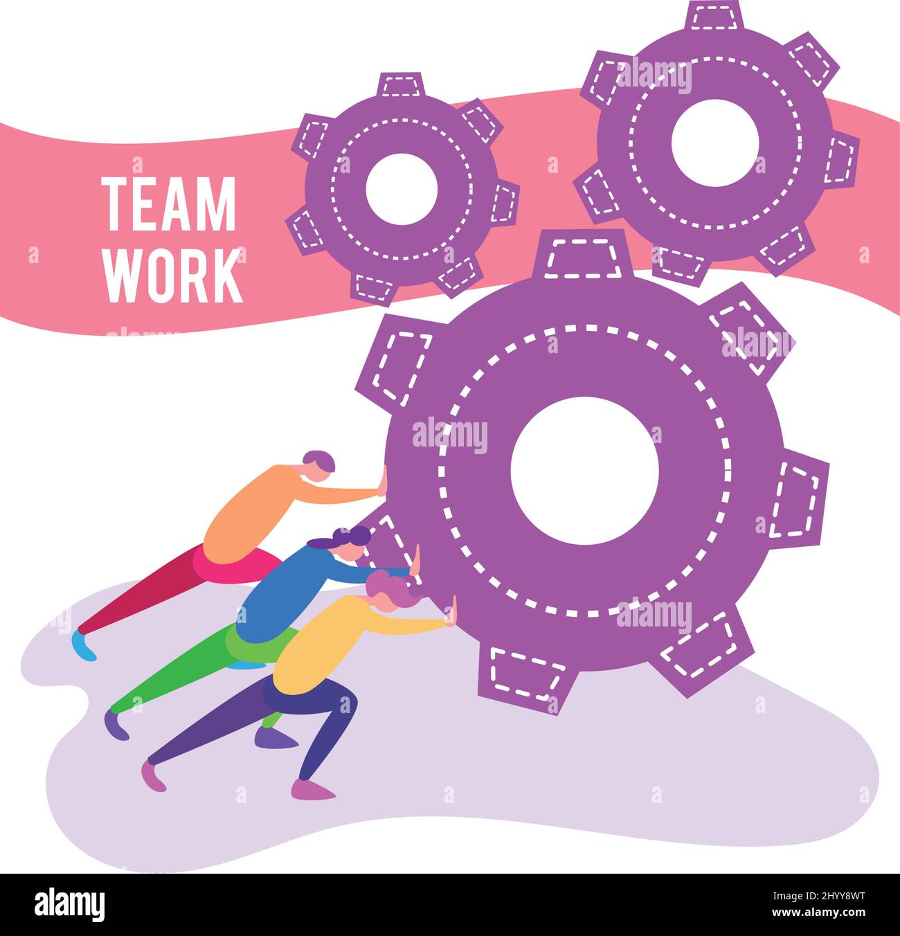 Group of people pushing gear pieces Teamwork concept Vector Stock ...