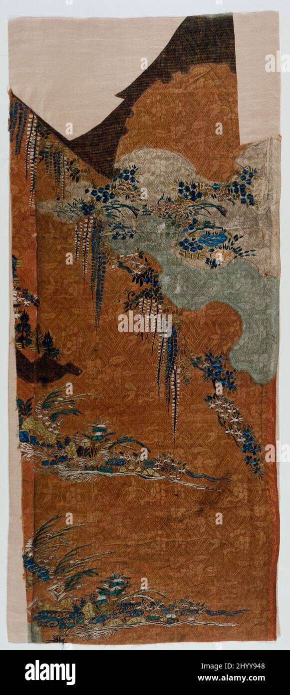 Kosode (Kimono) Fragment with Mountains, Snowflake Roundels, Wisteria ...