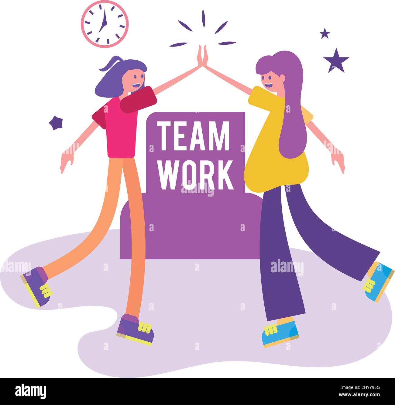 Pair Of Girls Doing High Five Teamwork Concept Vector Stock Vector Image And Art Alamy