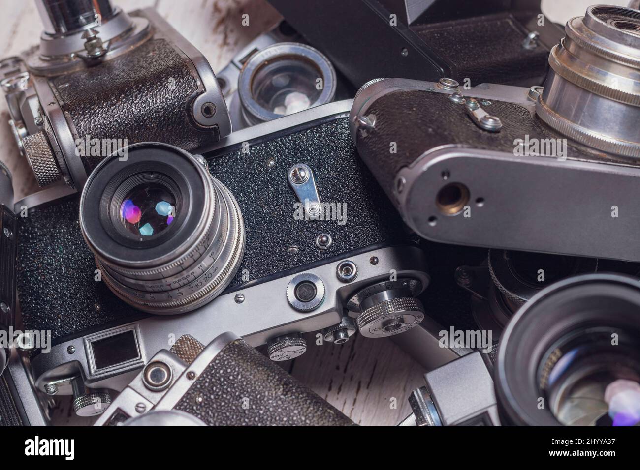 Old retro camera with lens flares among others. Collection Stock Photo ...