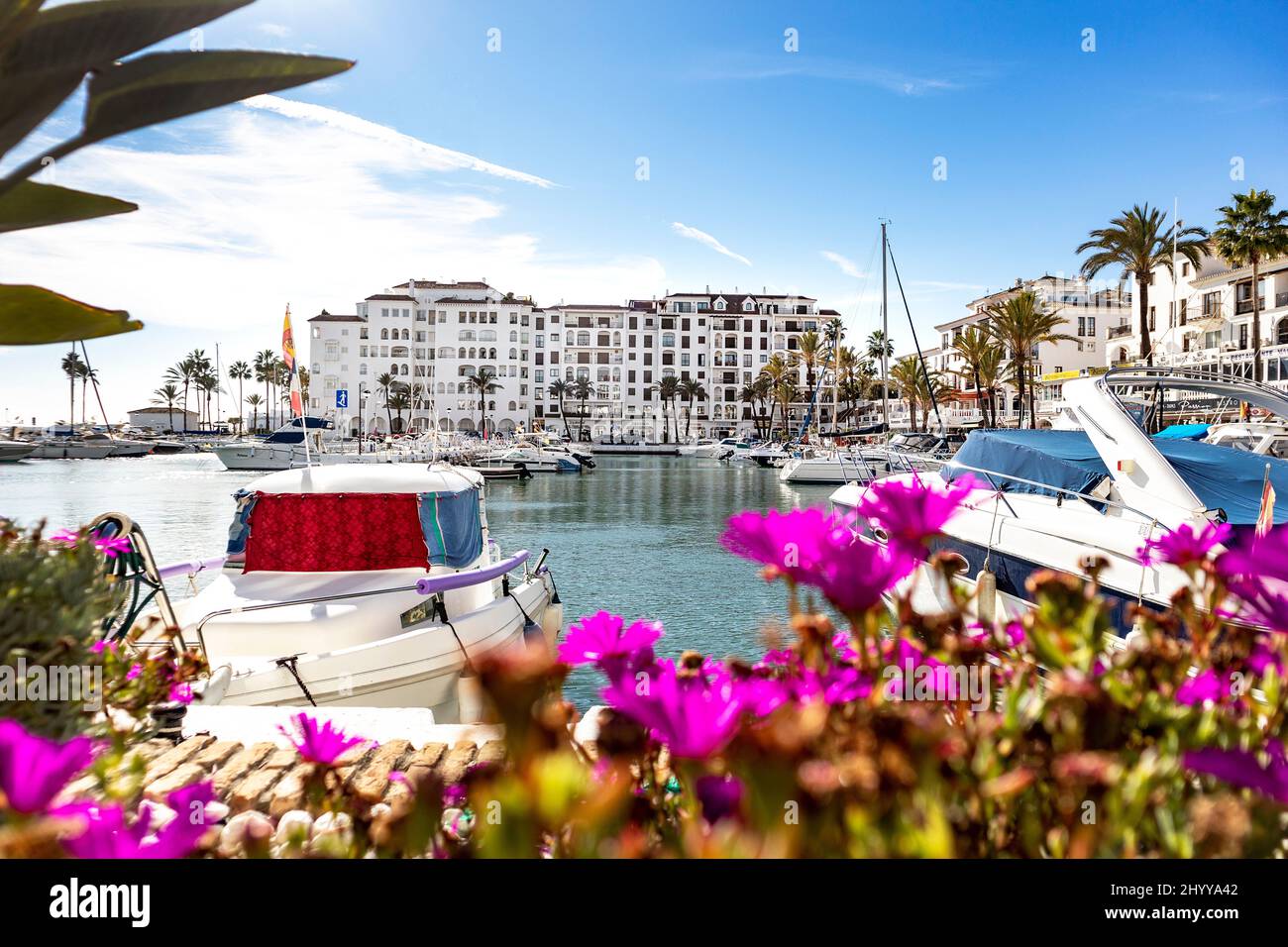 Beautiful panoramic view of "Puerto de la Duquesa". Yachts and boats ...