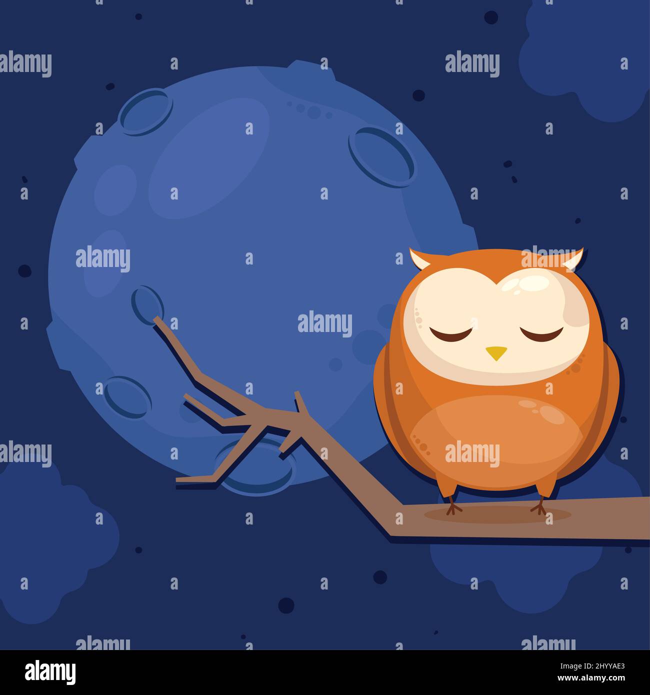 owl sleeping character night scene Stock Vector Image & Art - Alamy