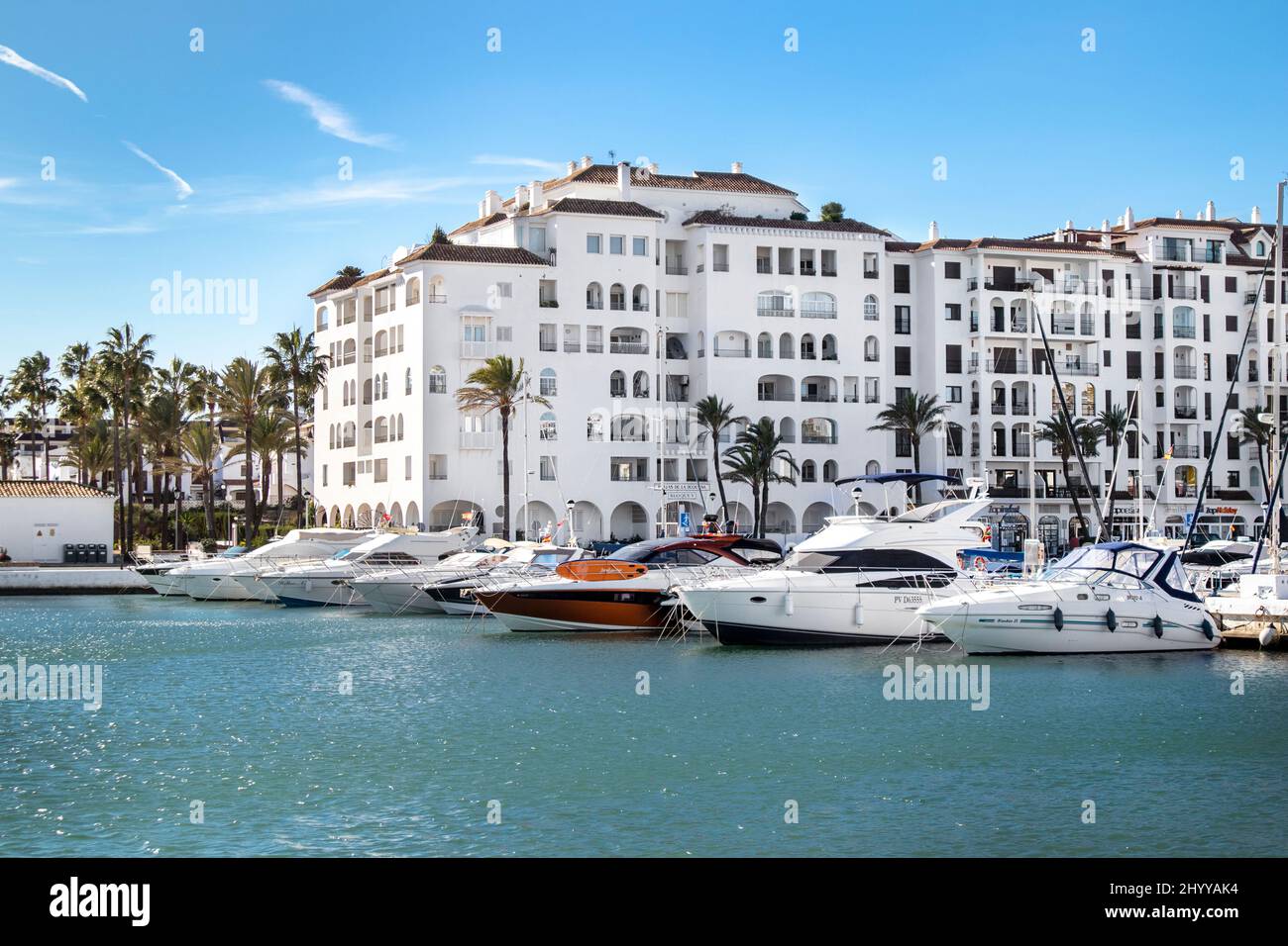 Beautiful panoramic view of "Puerto de la Duquesa". Yachts and boats ...