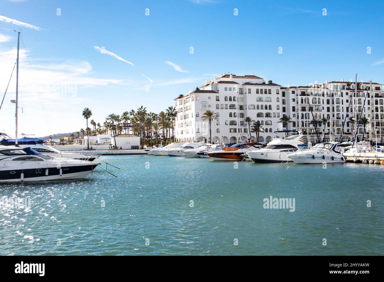 Beautiful panoramic view of "Puerto de la Duquesa". Yachts and boats ...