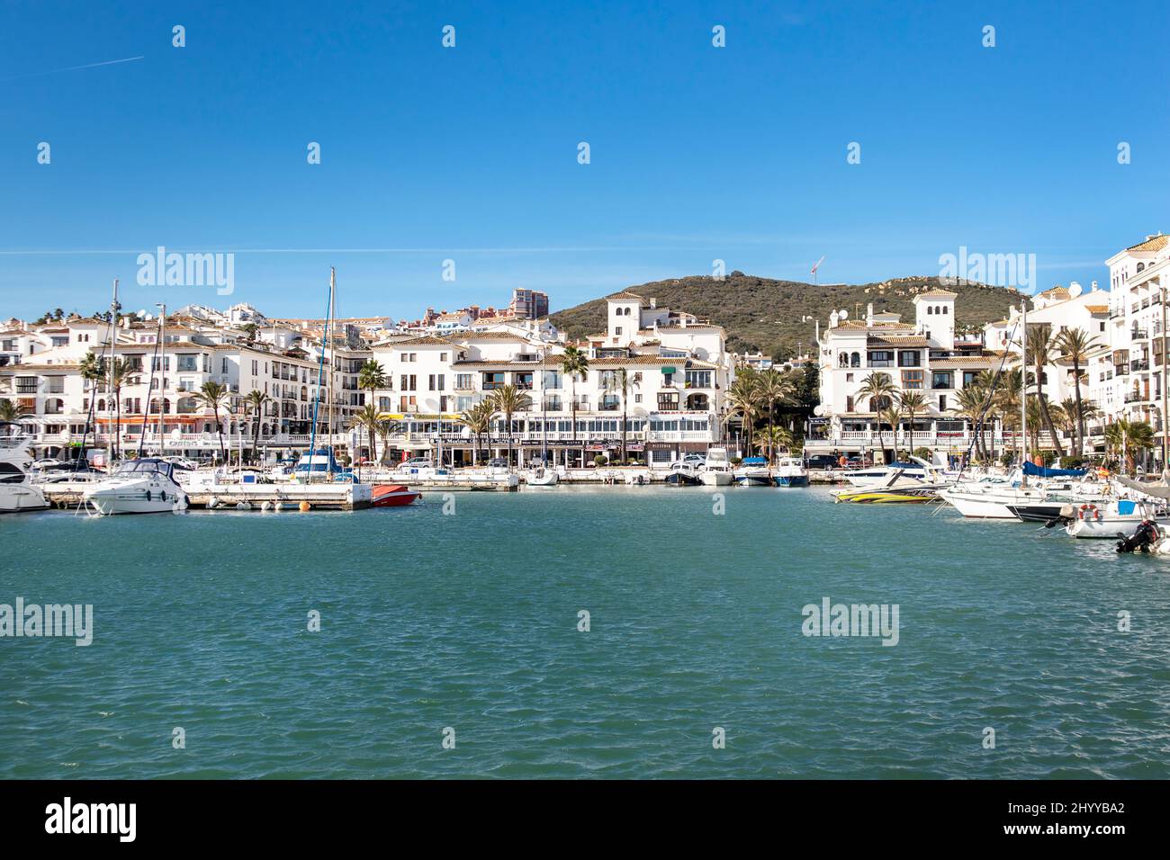 Beautiful panoramic view of "Puerto de la Duquesa". Yachts and boats ...
