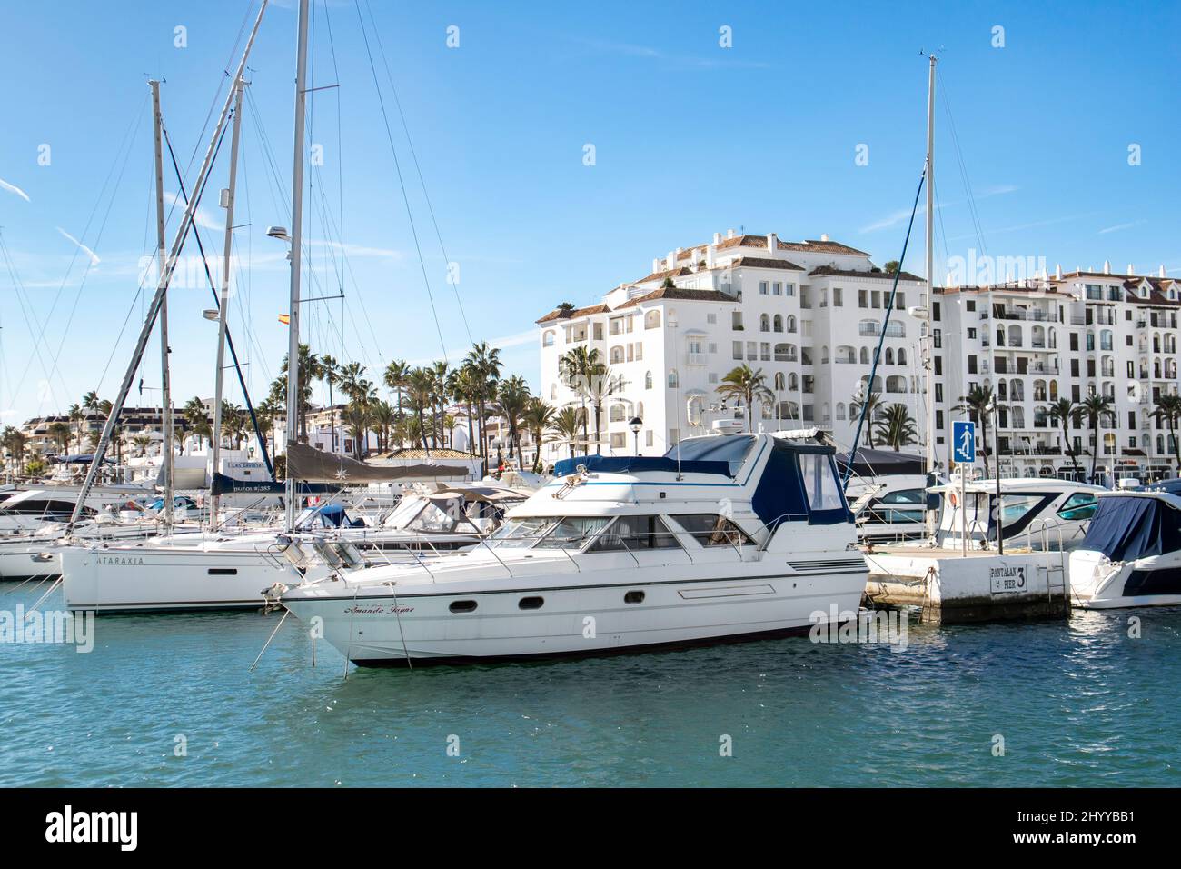 Beautiful panoramic view of "Puerto de la Duquesa". Yachts and boats ...