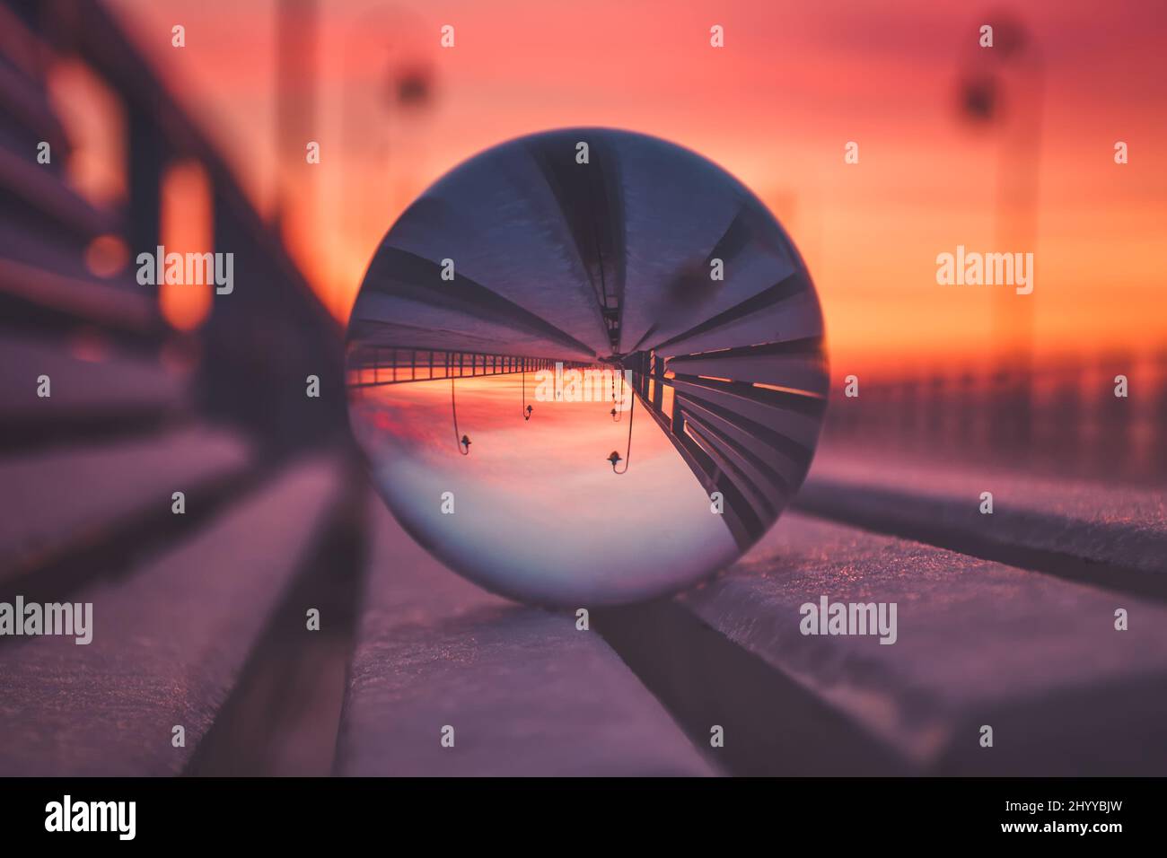 Abstract colorful holiday concept. Reflection of the pier in Gdynia ...