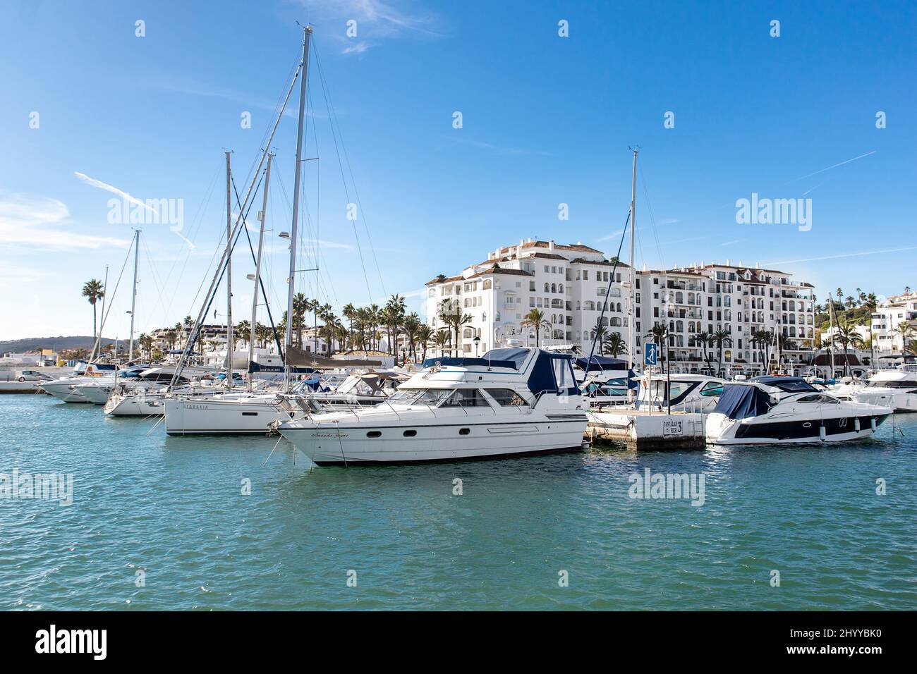 Beautiful panoramic view of "Puerto de la Duquesa". Yachts and boats ...