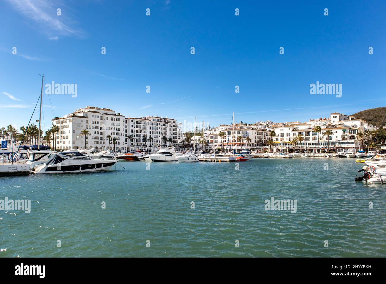 Beautiful panoramic view of "Puerto de la Duquesa". Yachts and boats ...