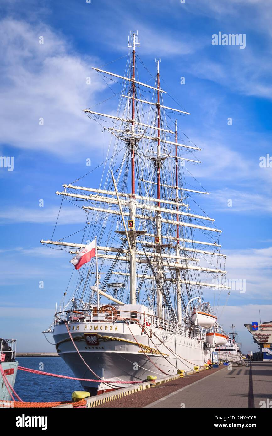 GDYNIA, POLAND - OCTOBER 5, 2020: Beautiful historic ship named "Dar ...