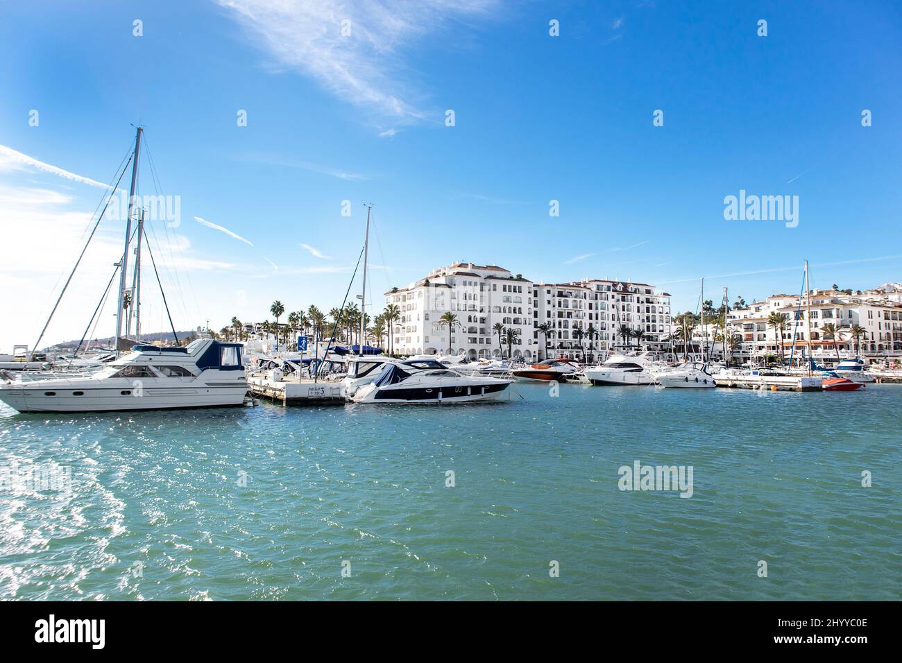 Beautiful panoramic view of "Puerto de la Duquesa". Yachts and boats ...