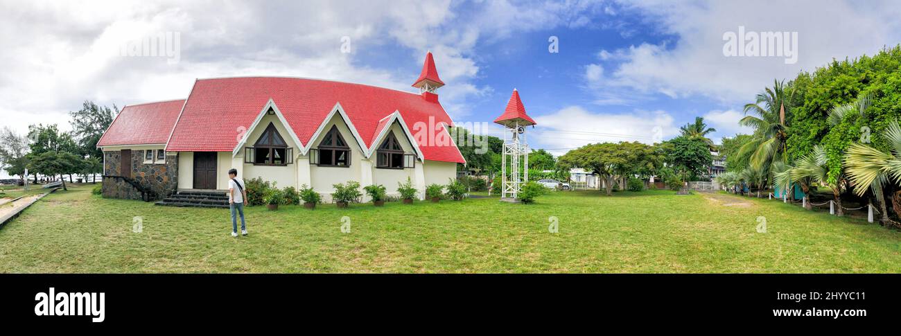 Panoramic view of red church in Cap Malheureux in Mauritius Stock Photo ...