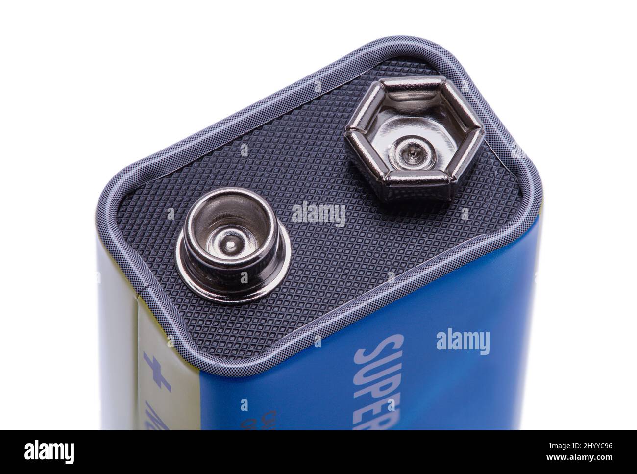 Nine Volt Battery Top View Close Up Cut Out on White Stock Photo - Alamy