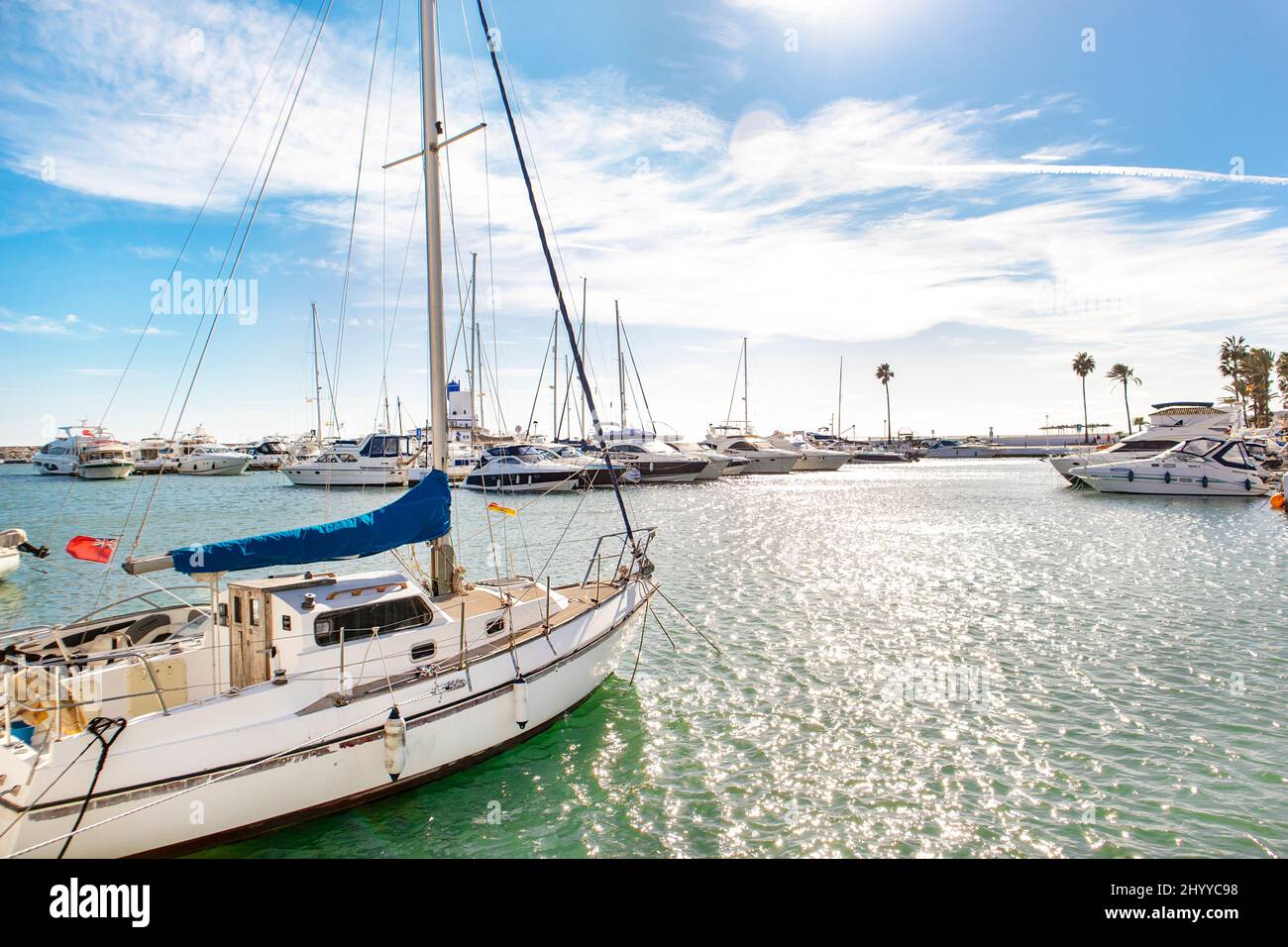 Beautiful panoramic view of "Puerto de la Duquesa". Yachts and boats ...