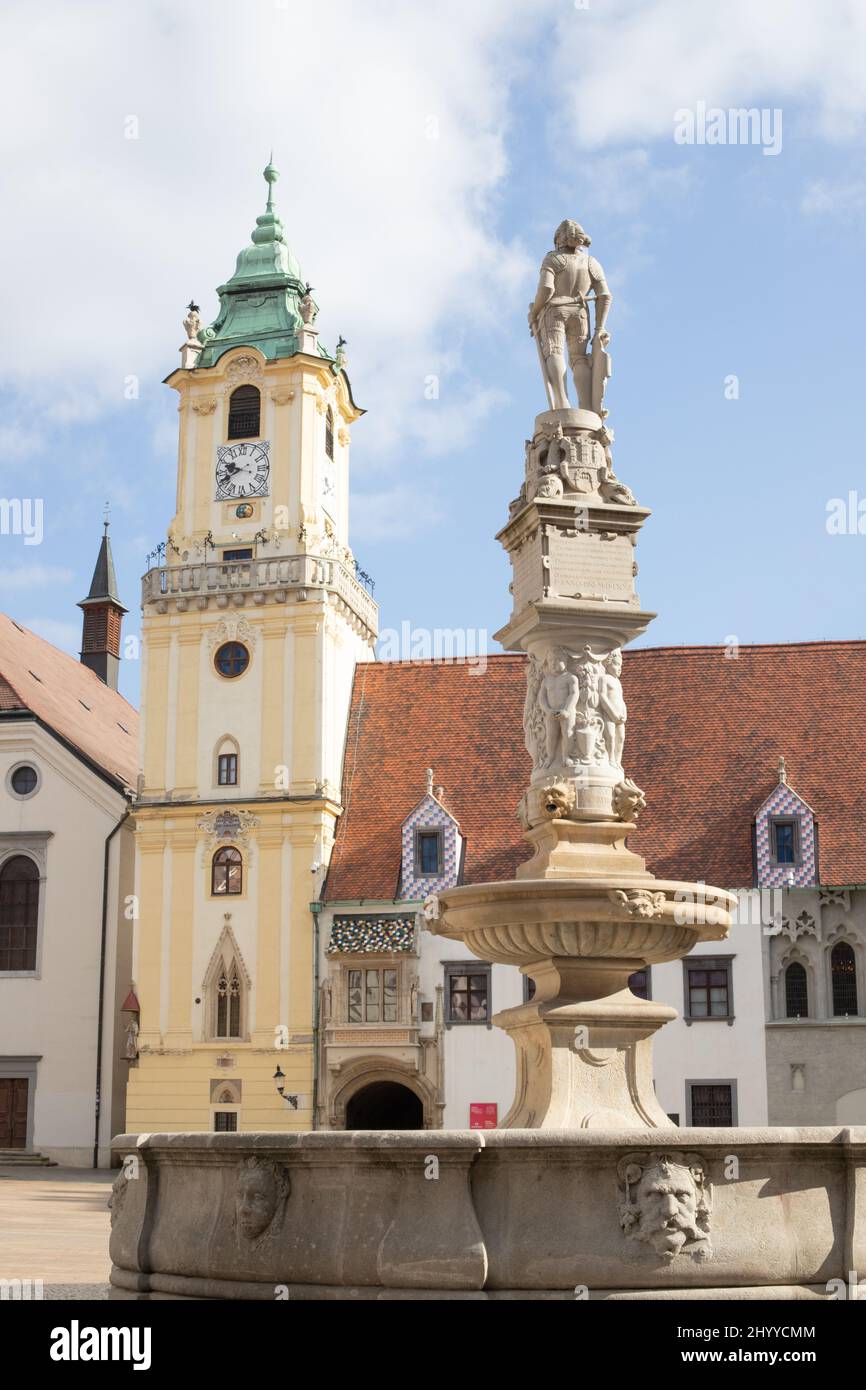 Bratislava main square (Hlavne Namestie) during the day on March Stock ...