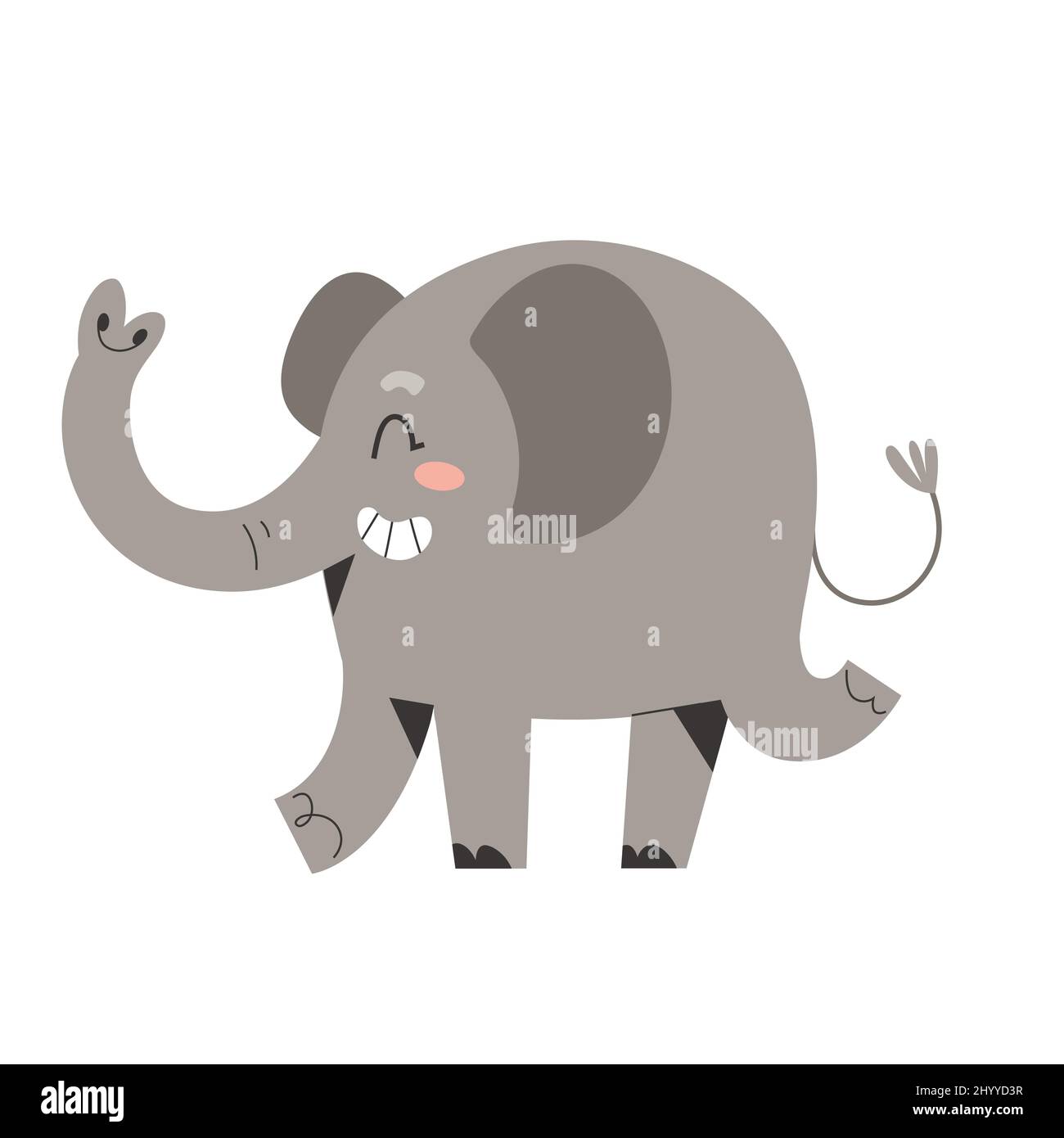 Cute african elephant waving trunk, funny comic animal dancing and ...