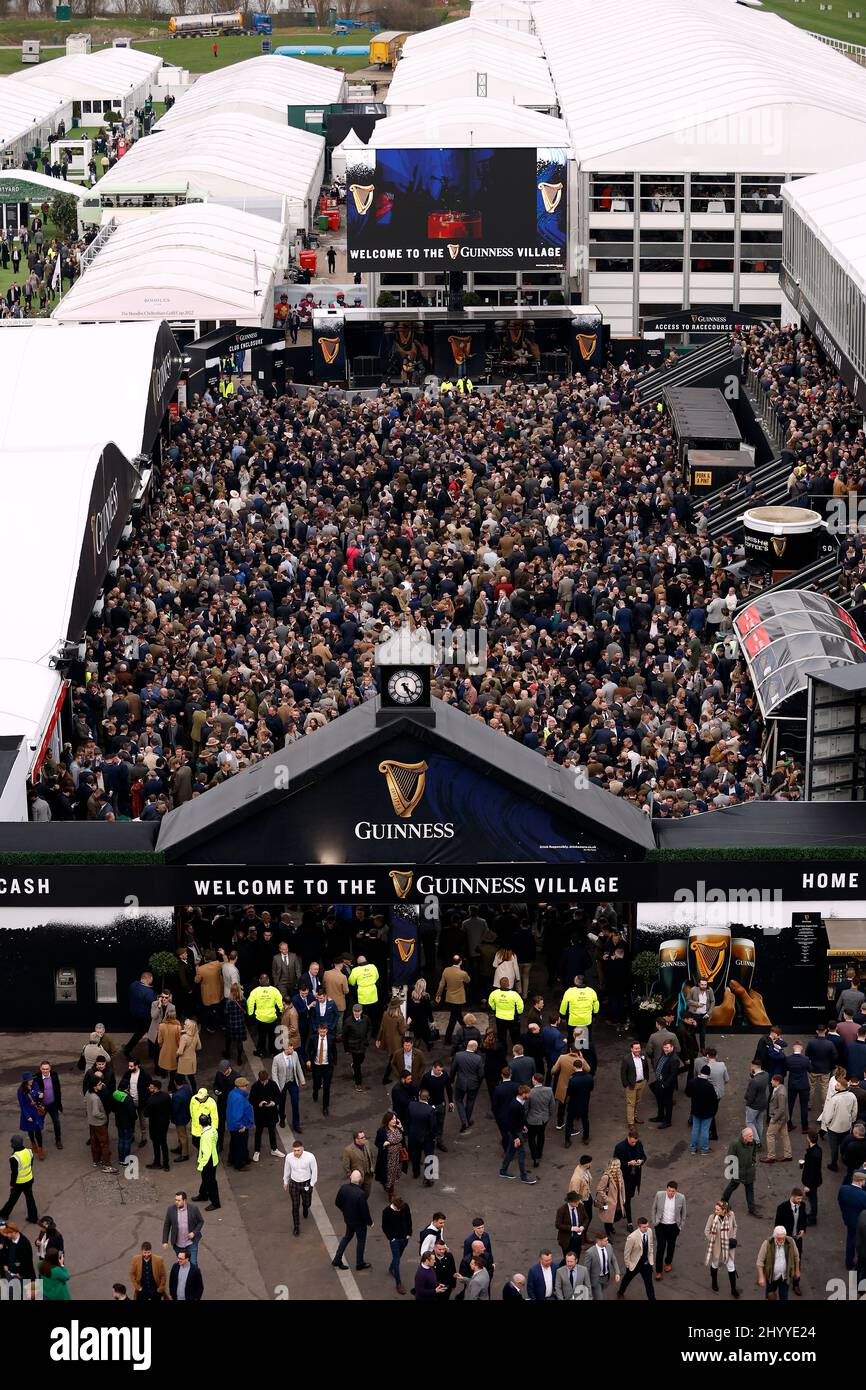 General view of racegoers in the Guinness Village during day one of the ...