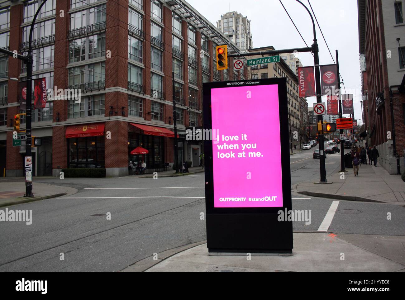 Advertising monitor on the street of Yaletown, Vancouver, British ...