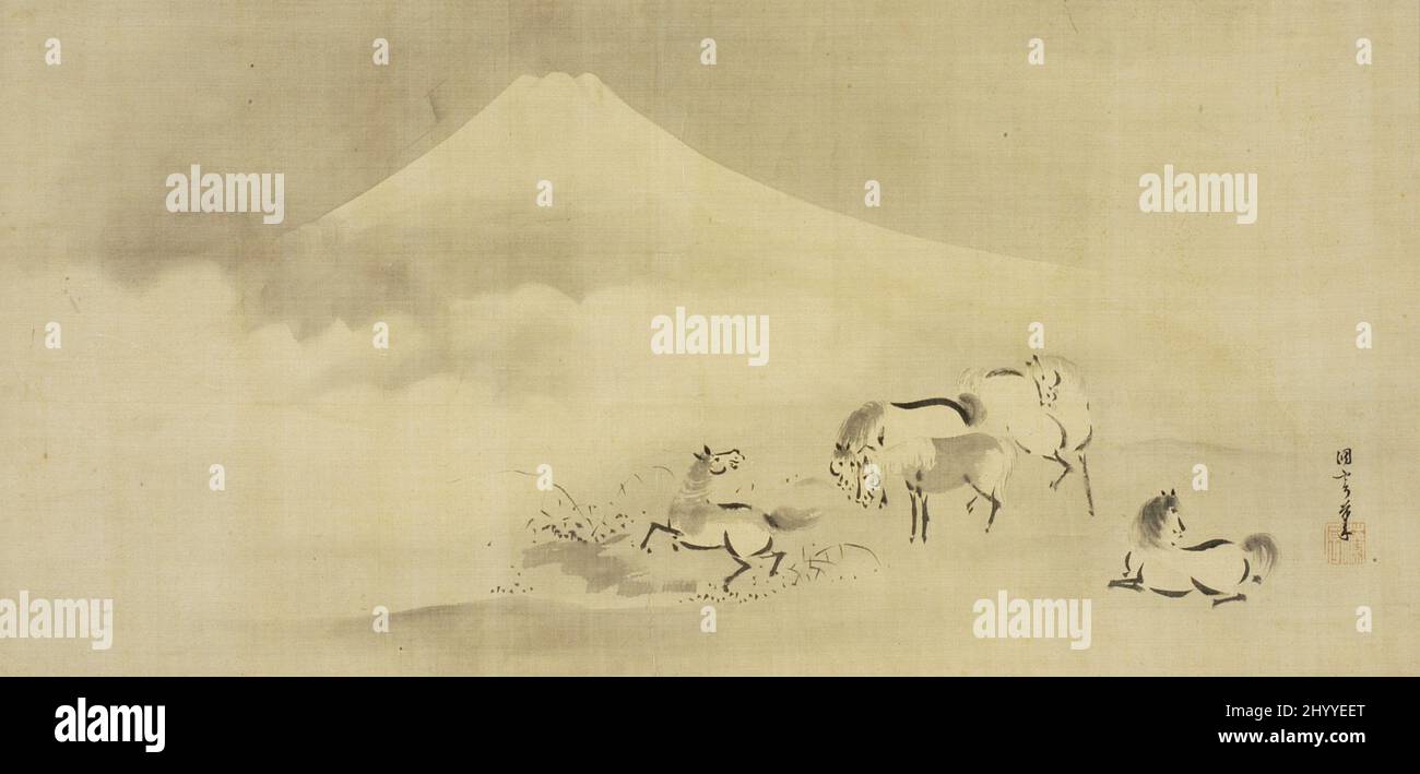 Frolicking Horses under Mt. Fuji. Kanō Tōun Masunobu (Japan, 1625-1694 ...