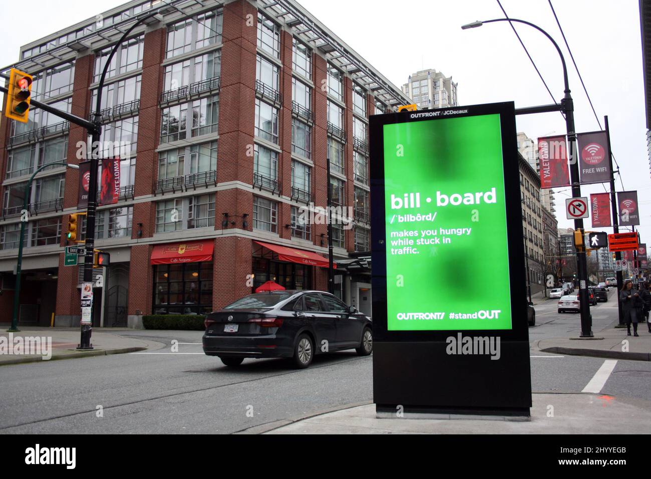 Advertising monitor on the street of Yaletown, Vancouver, British ...